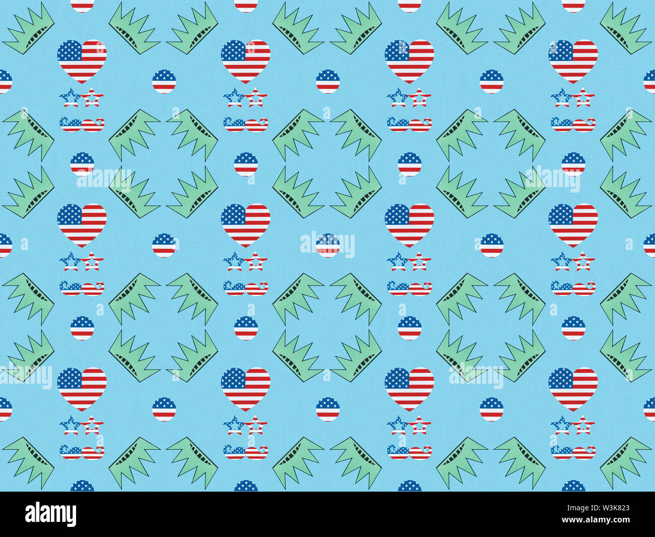 seamless background pattern with hearts, mustache and glasses made of ...