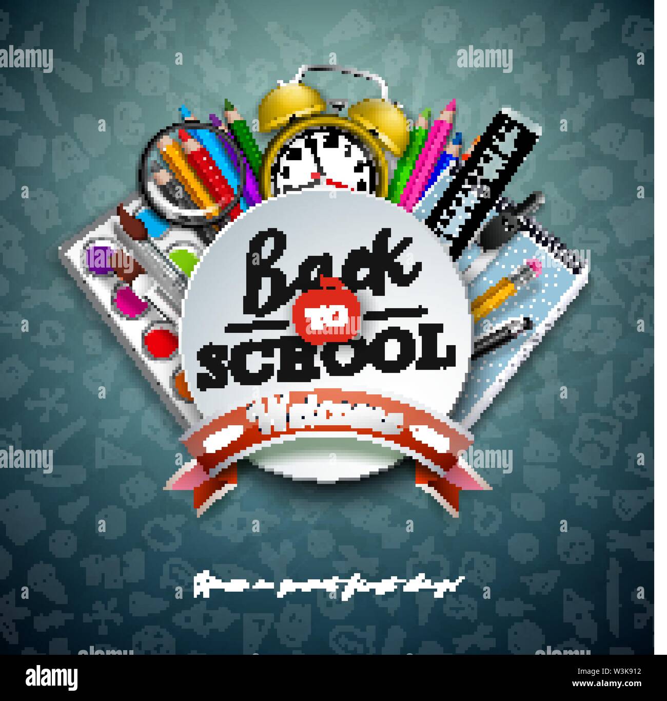 Back to school design with colorful pencil, scissors, ruler and ...