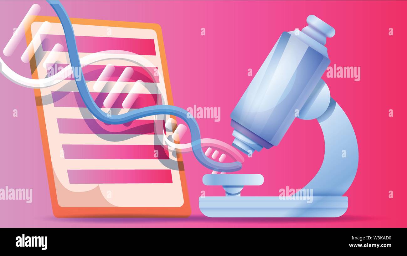 Dna microscope concept banner. Cartoon illustration of dna microscope ...
