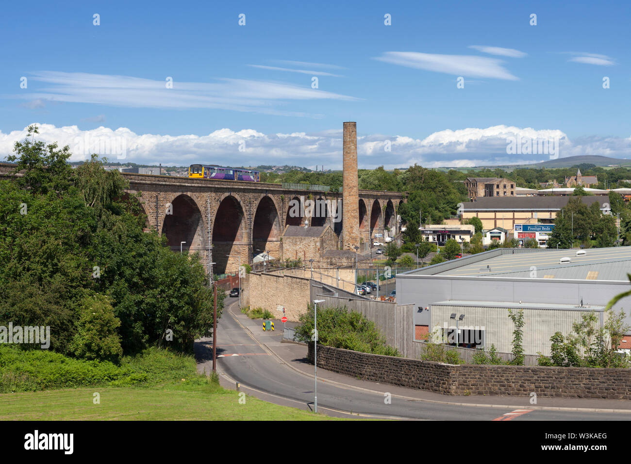 Arriva Northern Rail class 142 pacer train crossing Bank Top Viaduct ...