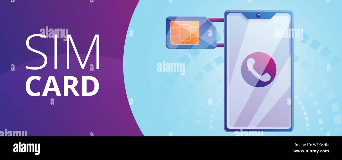 Phone sim card concept banner. Cartoon illustration of phone sim card ...