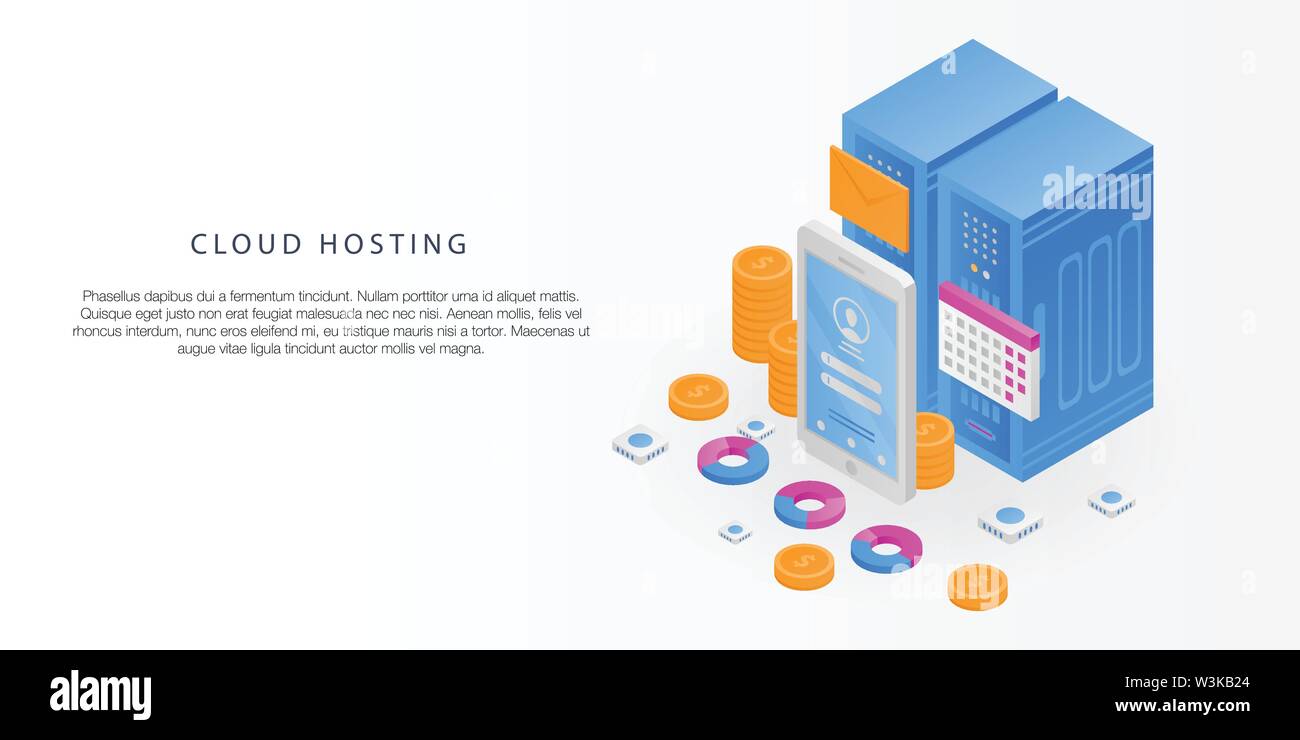 Cloud hosting concept banner, isometric style Stock Vector Image & Art ...