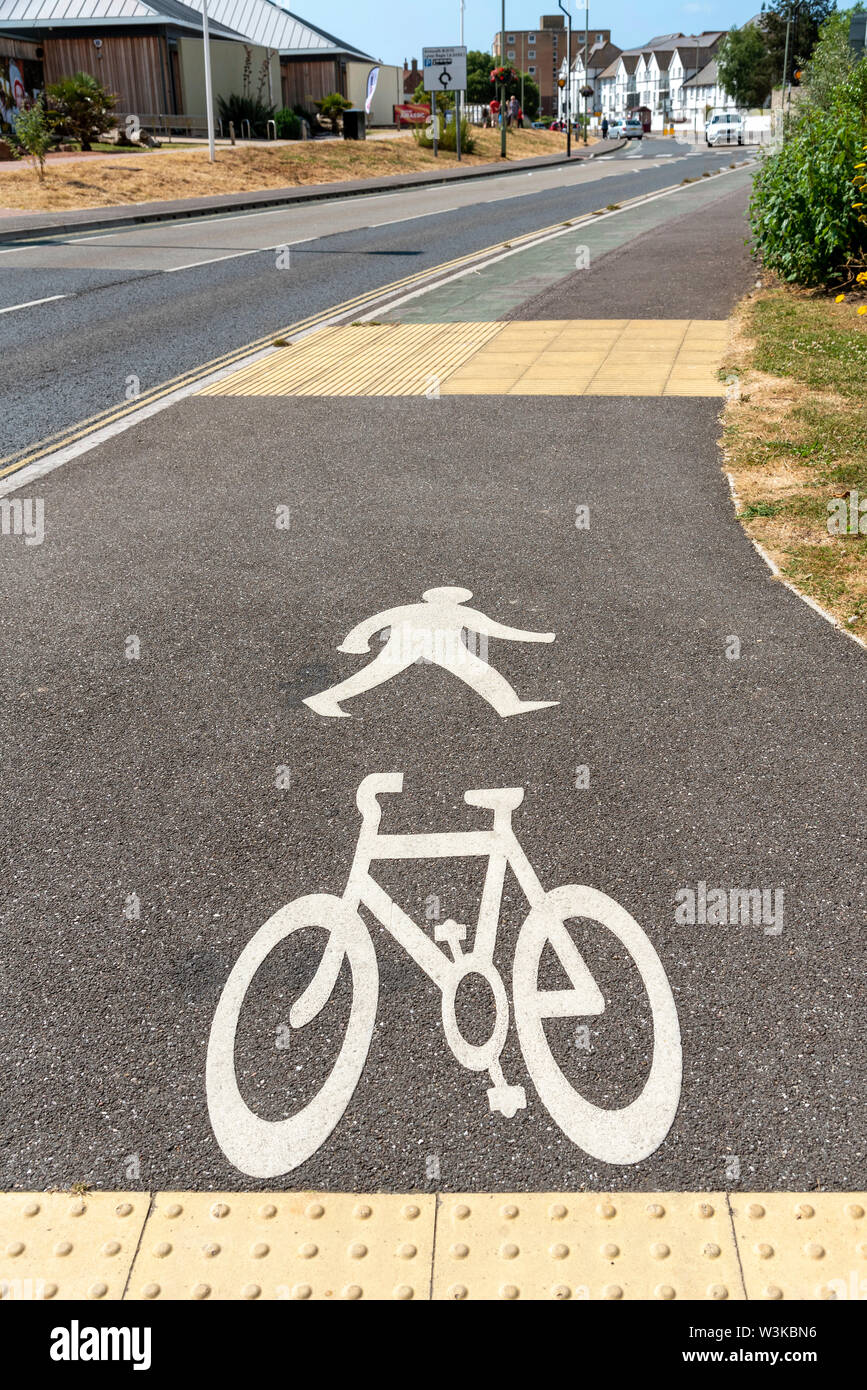 Seaton, Devon, England, UK. July 2019. White painted markings ...