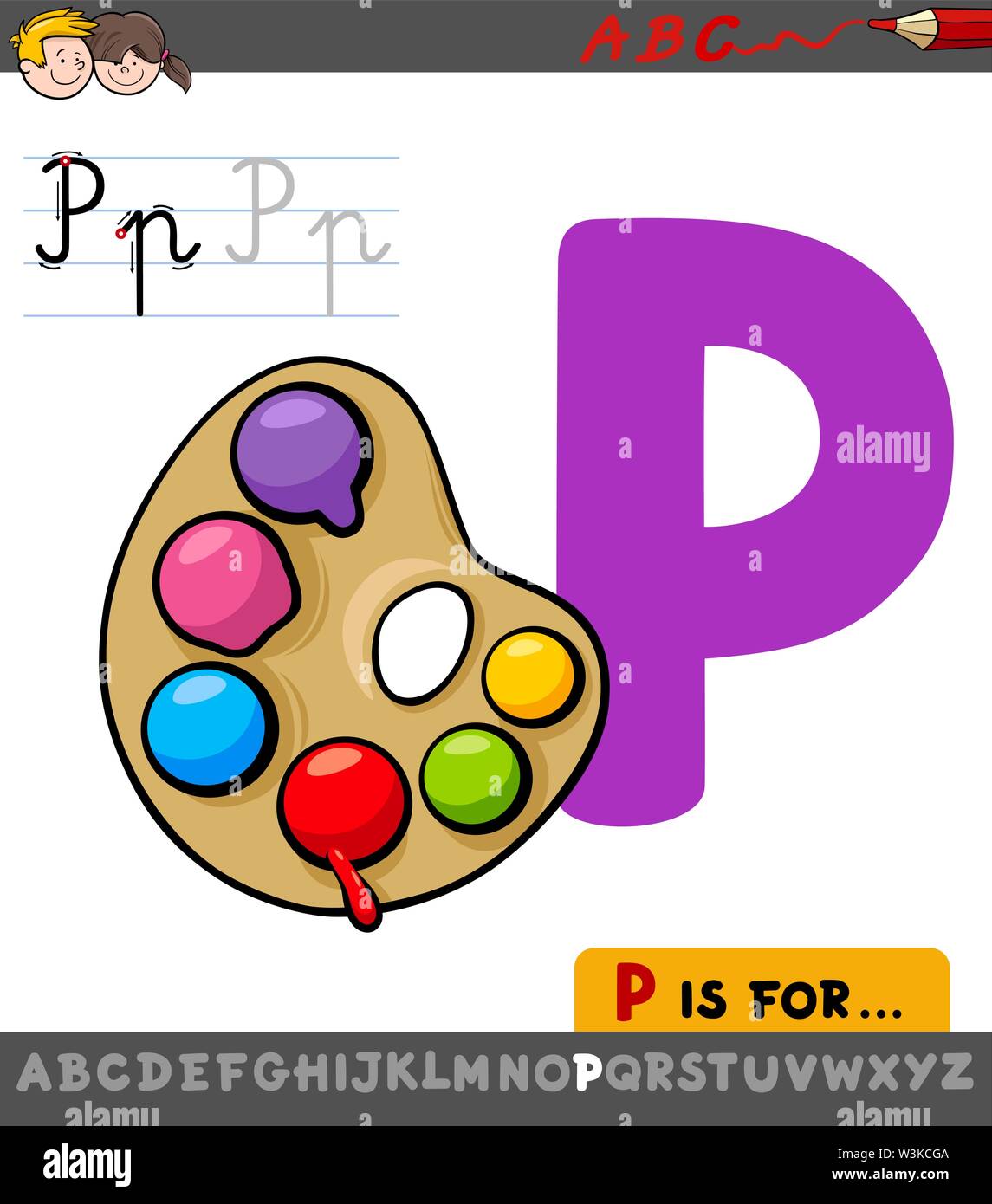 Educational Cartoon Illustration of Letter P from Alphabet with ...