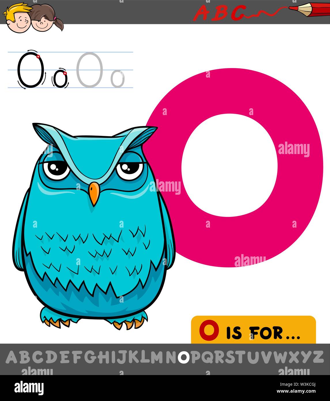 Educational Cartoon Illustration of Letter O from Alphabet with Owl ...