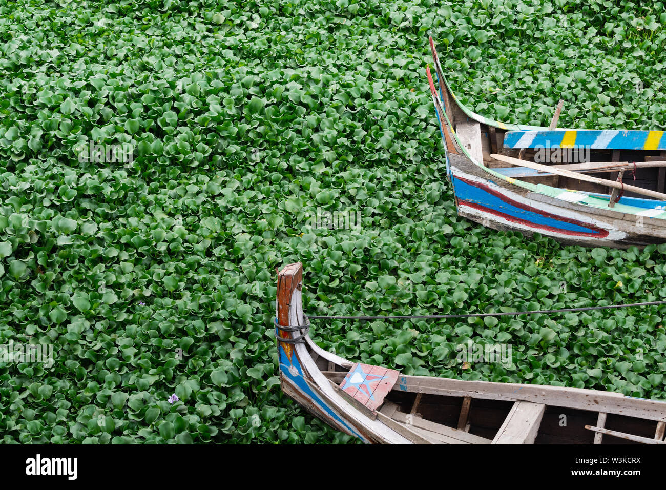 Traditional Burmese colourful wooden boats in Mandalay, Myanmar Stock ...