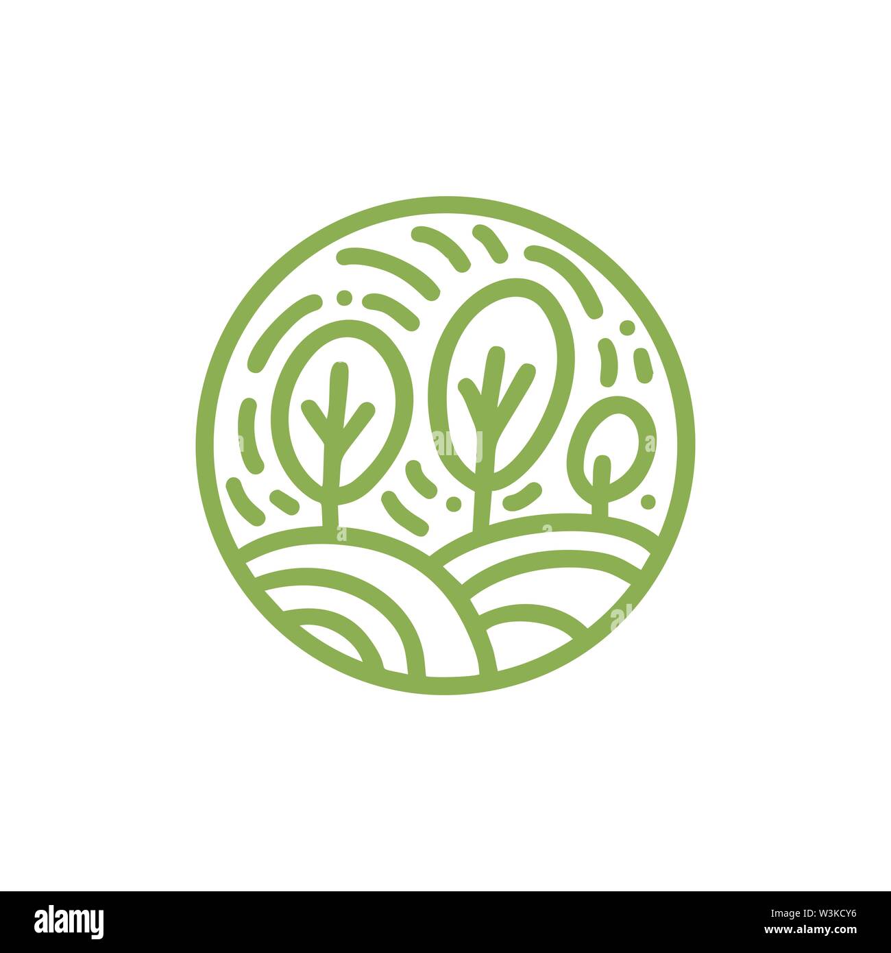 Organic plant green leaves logo. Round bio emblem in a circle linear ...