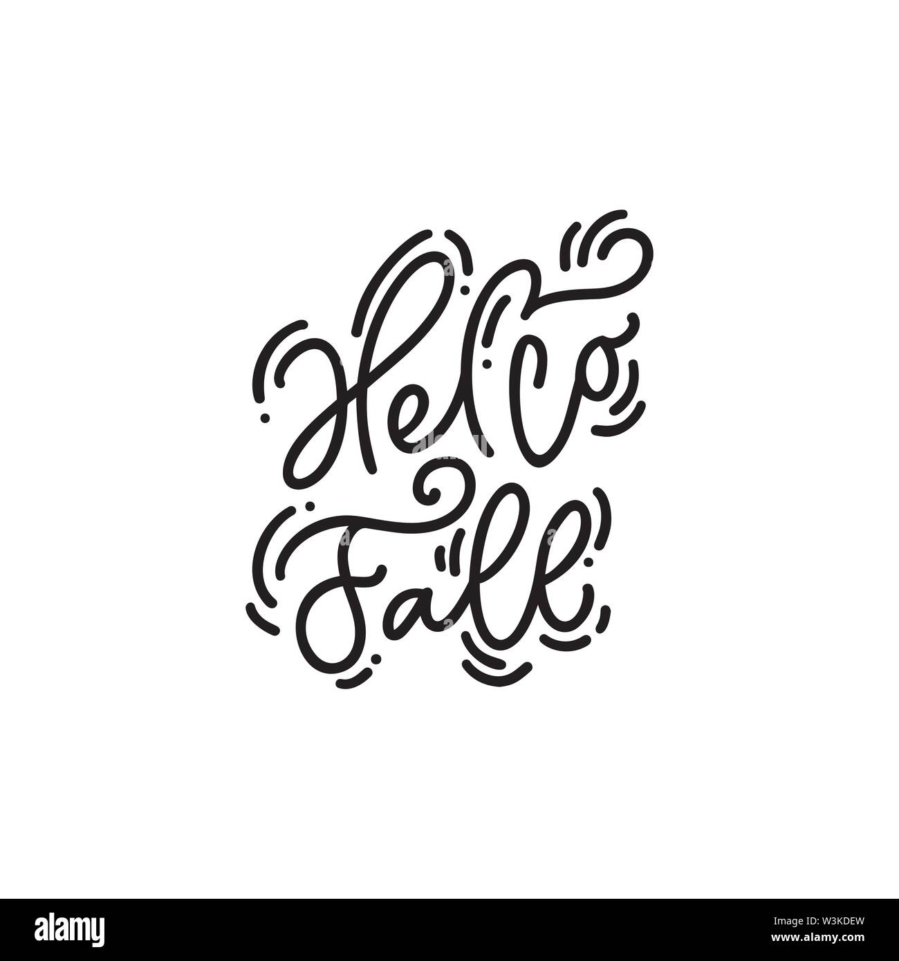 Hello Fall Brush monoline calligraphy hand lettering text. Inspiring ...