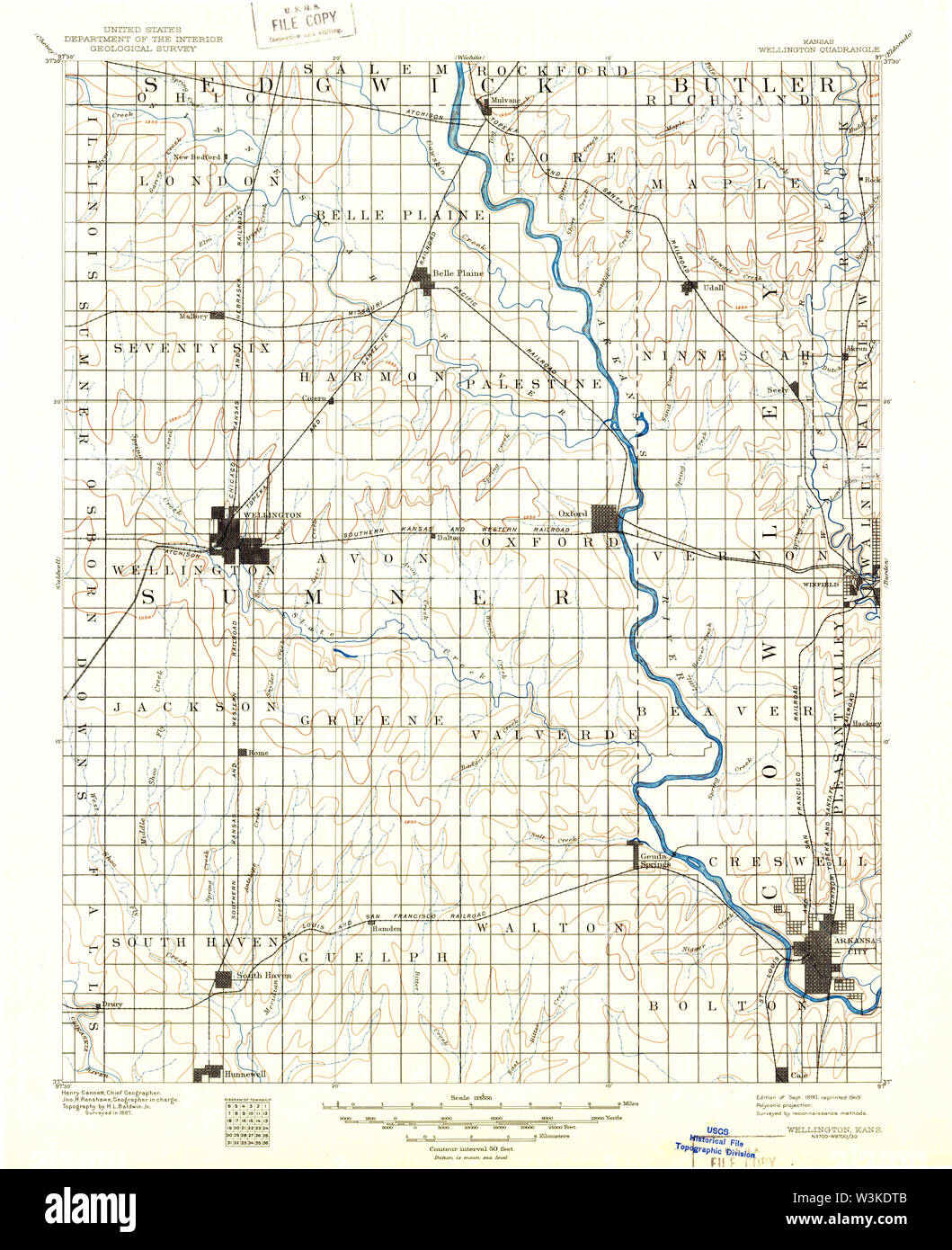 Kansas map 1890 hi-res stock photography and images - Alamy