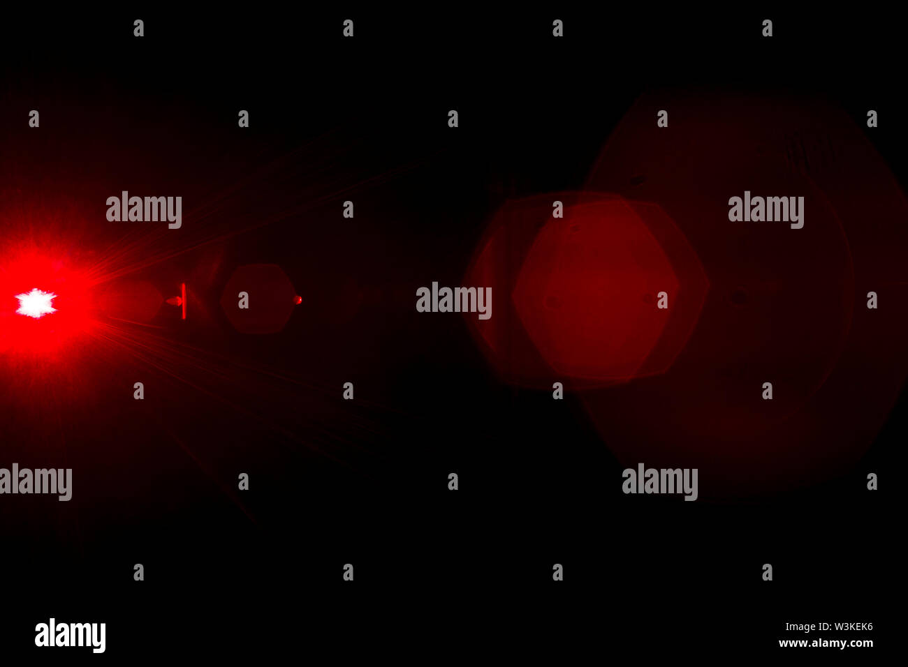 Camera lens flare by laser light create hexagons of objective iris ...
