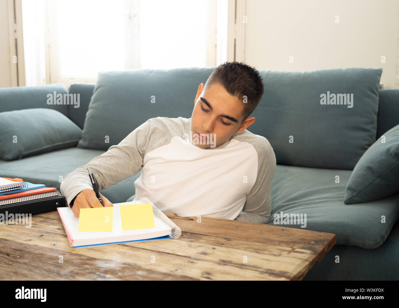 Portrait of happy young student man in his twenties working, studying ...