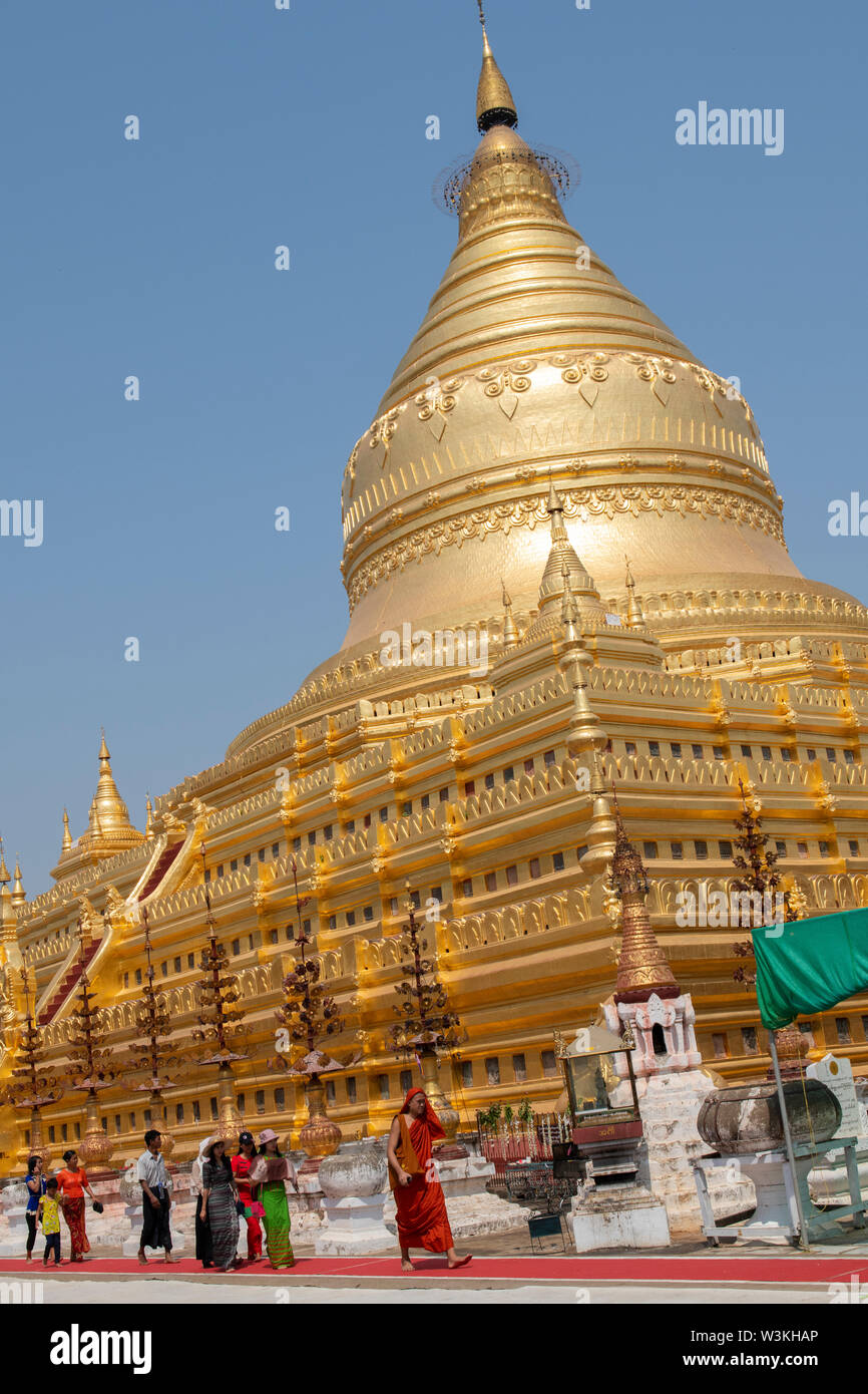 Myanmar aka Burma, Bagan, Nyaung-U. Shwezigon Pagoda or Shwezigon Paya ...