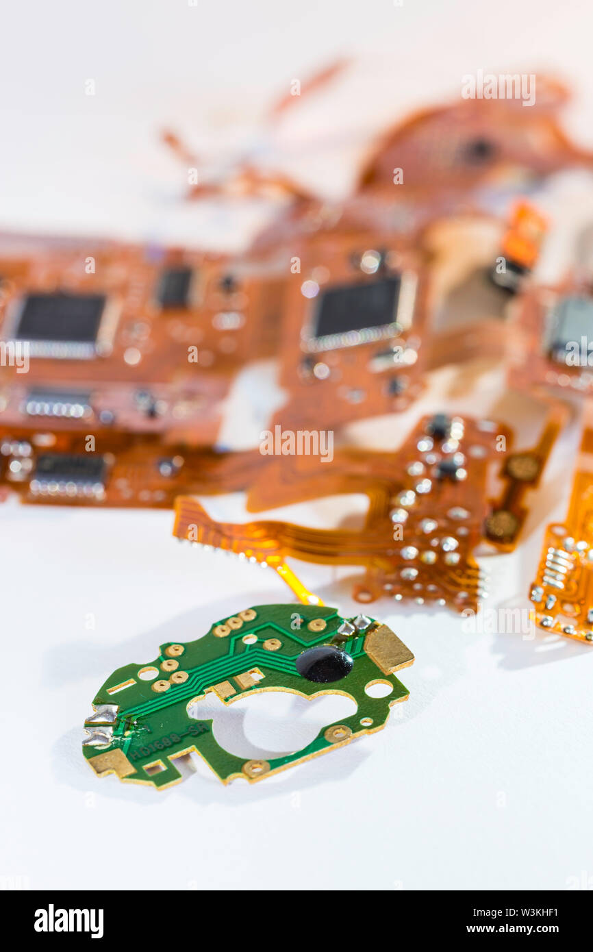 Circuit board of a Canon digital camera on white background Stock Photo ...