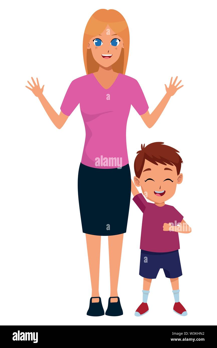 Family single mother with children cartoon Stock Vector Image & Art - Alamy