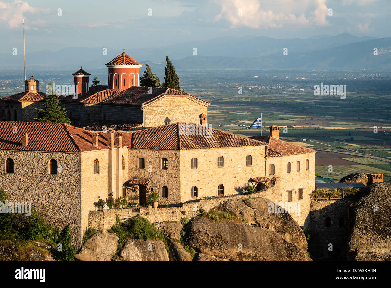 Sunset over the Agios Athanasios in the Meteora region of Greece famous ...