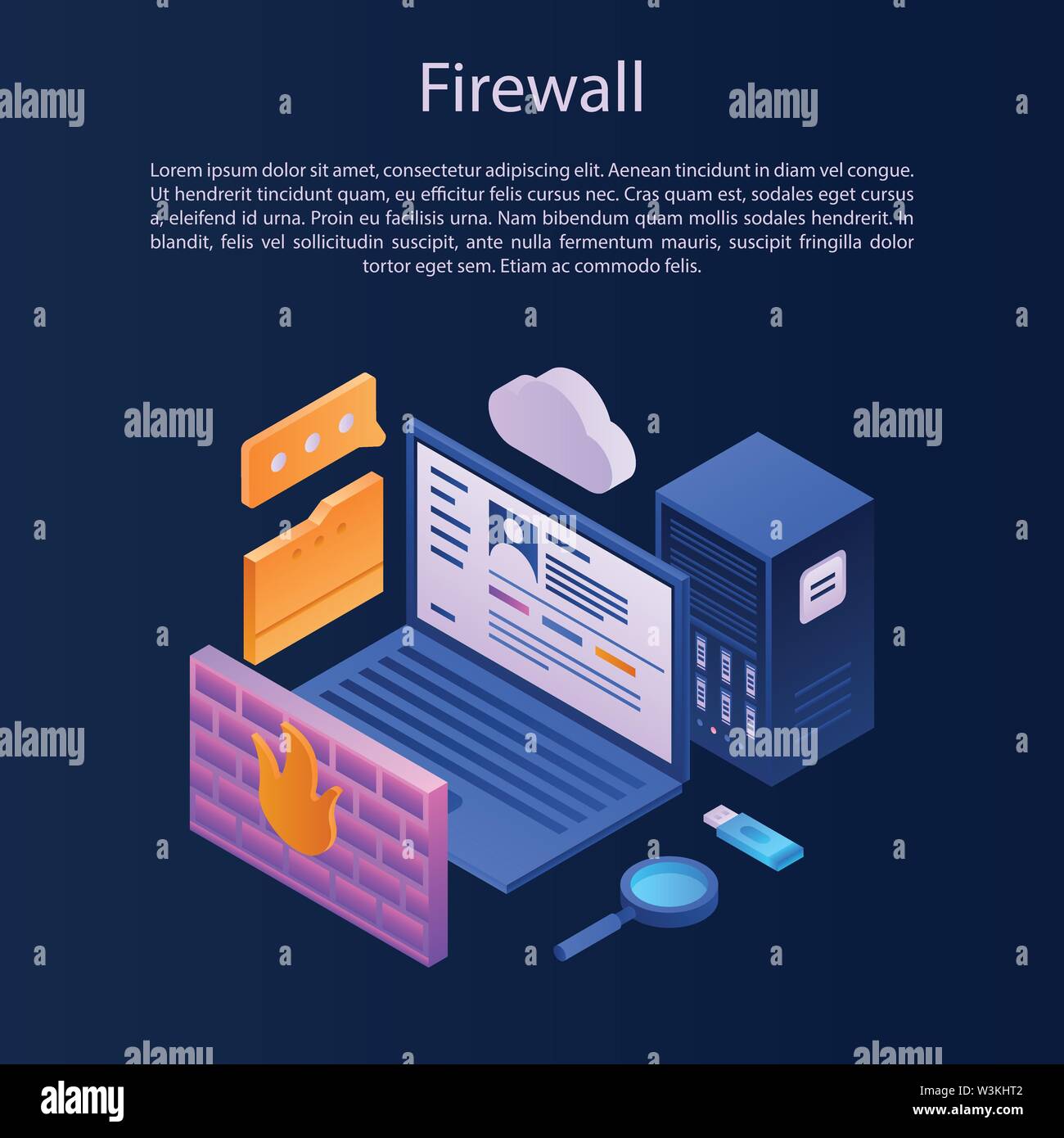 Firewall protection concept background, isometric style Stock Vector ...