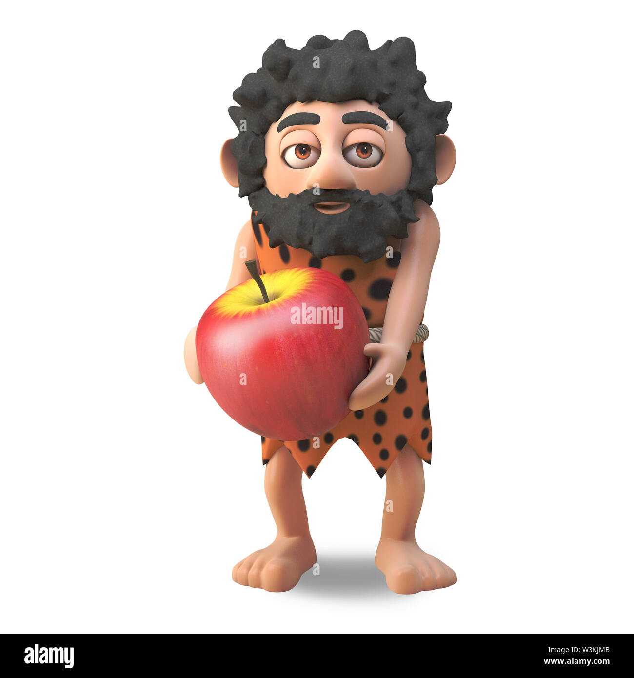 Caveman 3d cartoon character carrying a giant prehistoric apple, 3d illustration render Stock ...