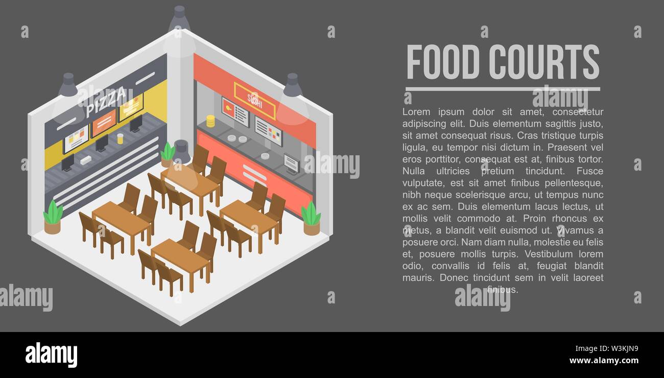 Food courts concept banner, isometric style Stock Vector Image & Art ...