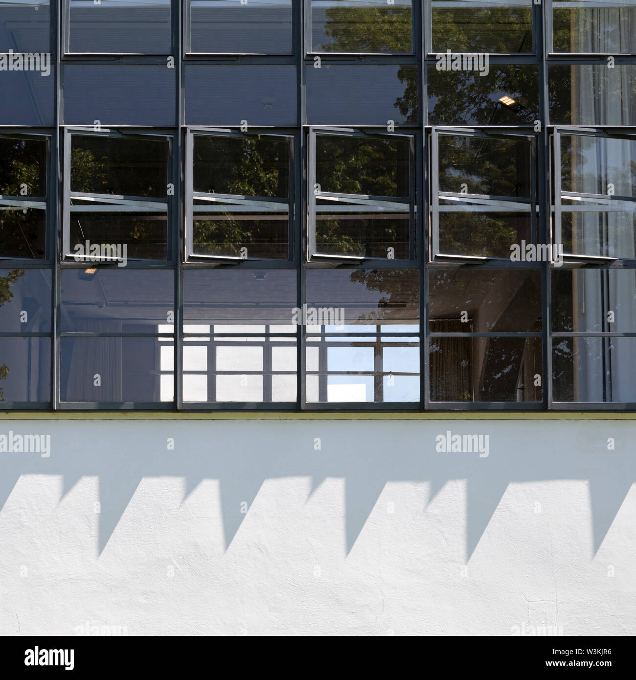 Windows of the Bauhaus Building in Dessau, Germany. The building was ...