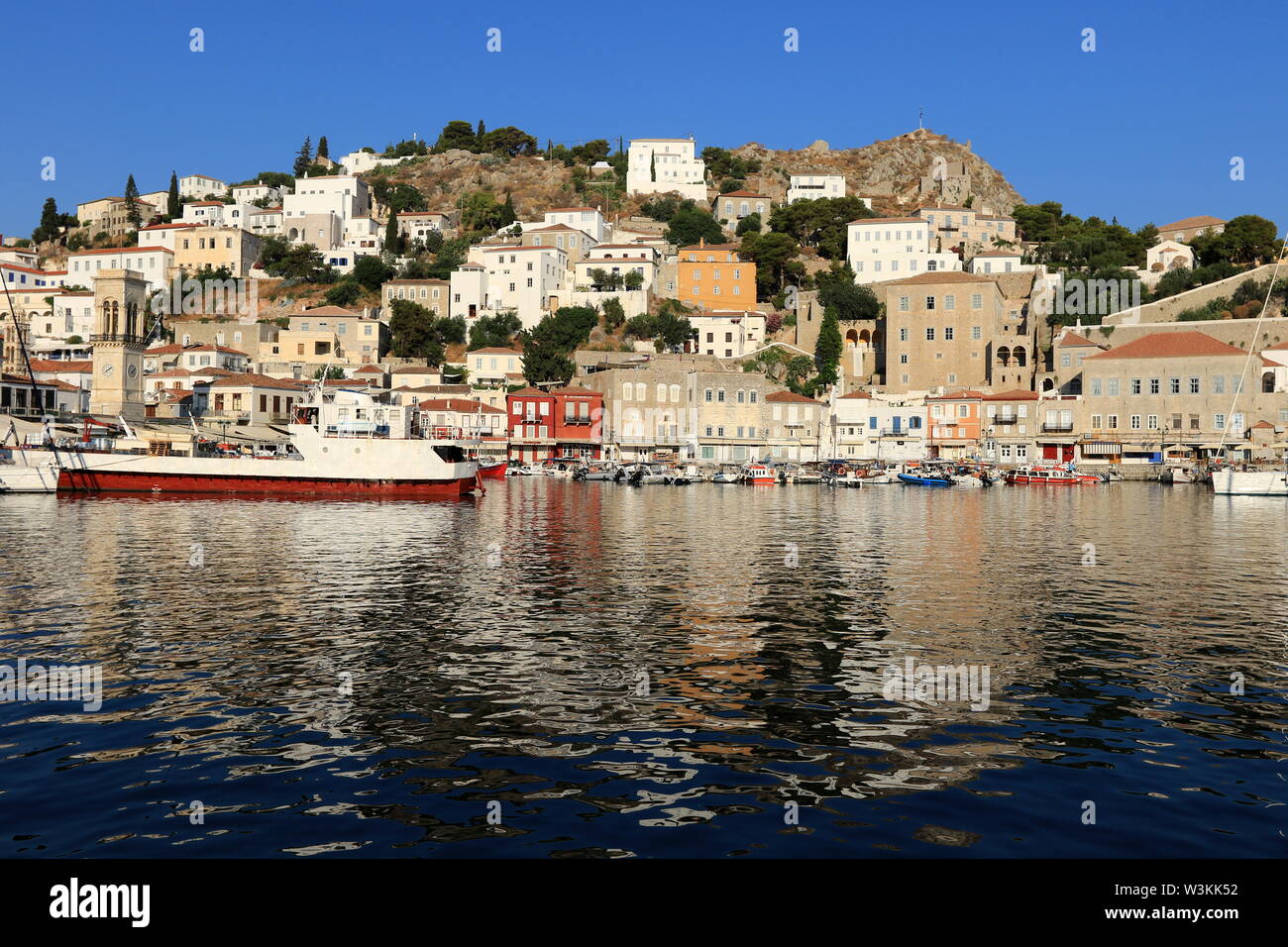 Panoramic view Hydra Harbor, Hydra Town, Hydra Island, Greece Stock ...
