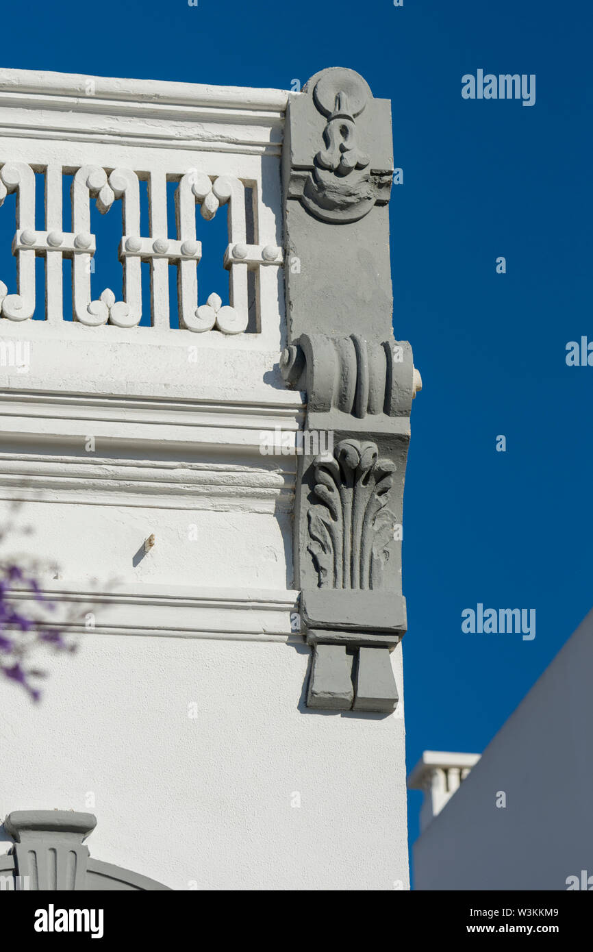 details of a frieze on an old house in the city of Olhao, Algarve ...