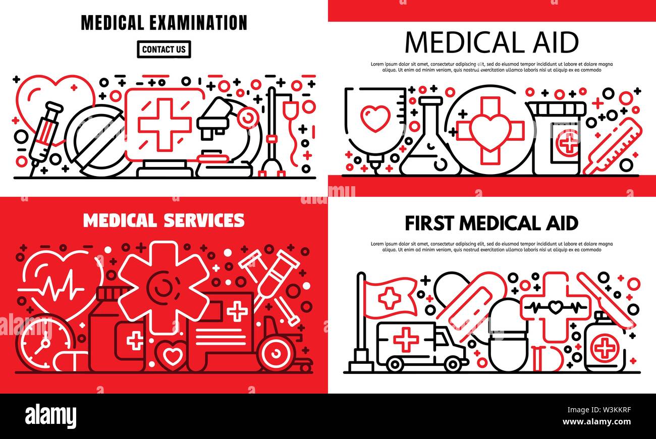 First medical aid banner set, outline style Stock Vector Image & Art ...