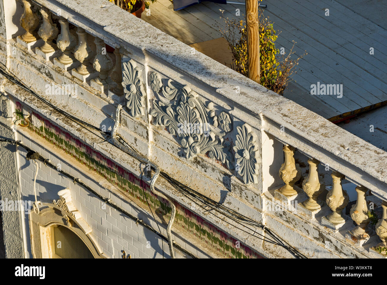 details of a frieze on an old house in the city of Olhao, Algarve ...