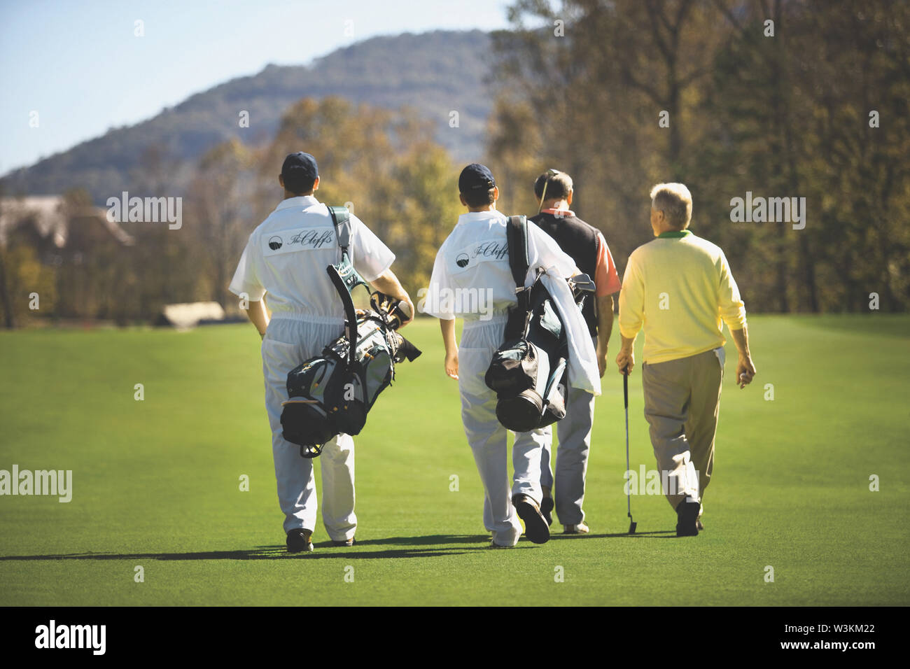 Players and their caddies walking on a golf course Stock Photo - Alamy