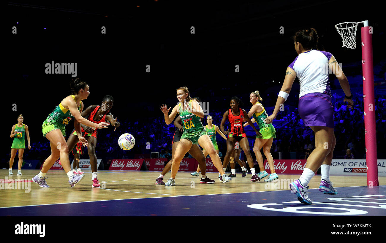 Australia's Steph Wood (centre) in actin against Malawi during the ...