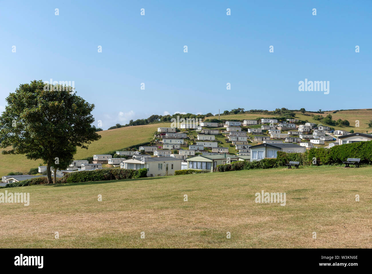 Beer, Seaton, Devon, England, UK. Caravan park at Beer Head on high ...