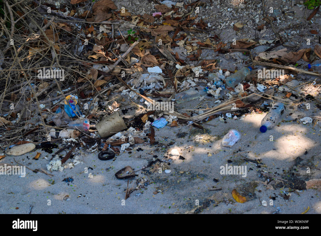 LAMPUNG, INDONESIA, JULY 2019 : Dirty sea sandy shore the Sea ...