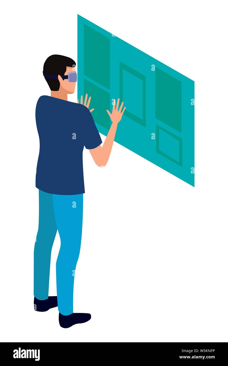 Cartoon illustration man enjoying technology Cut Out Stock Images ...