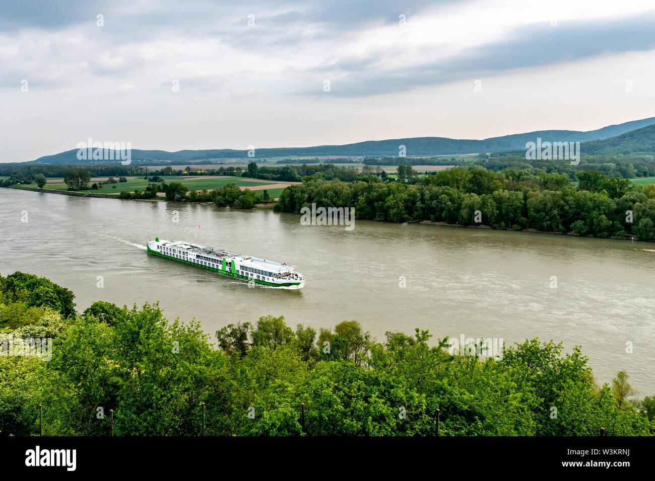 Devin Castle High Angle View of Ship Crossing the Danube River and ...