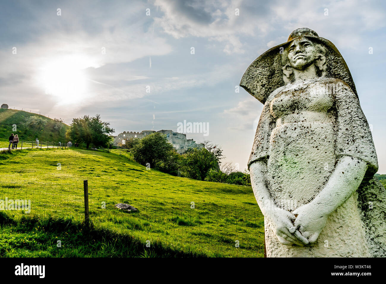 Devin Castle Medieval Age Woman Sculpture with Head Scarf Low Angle ...