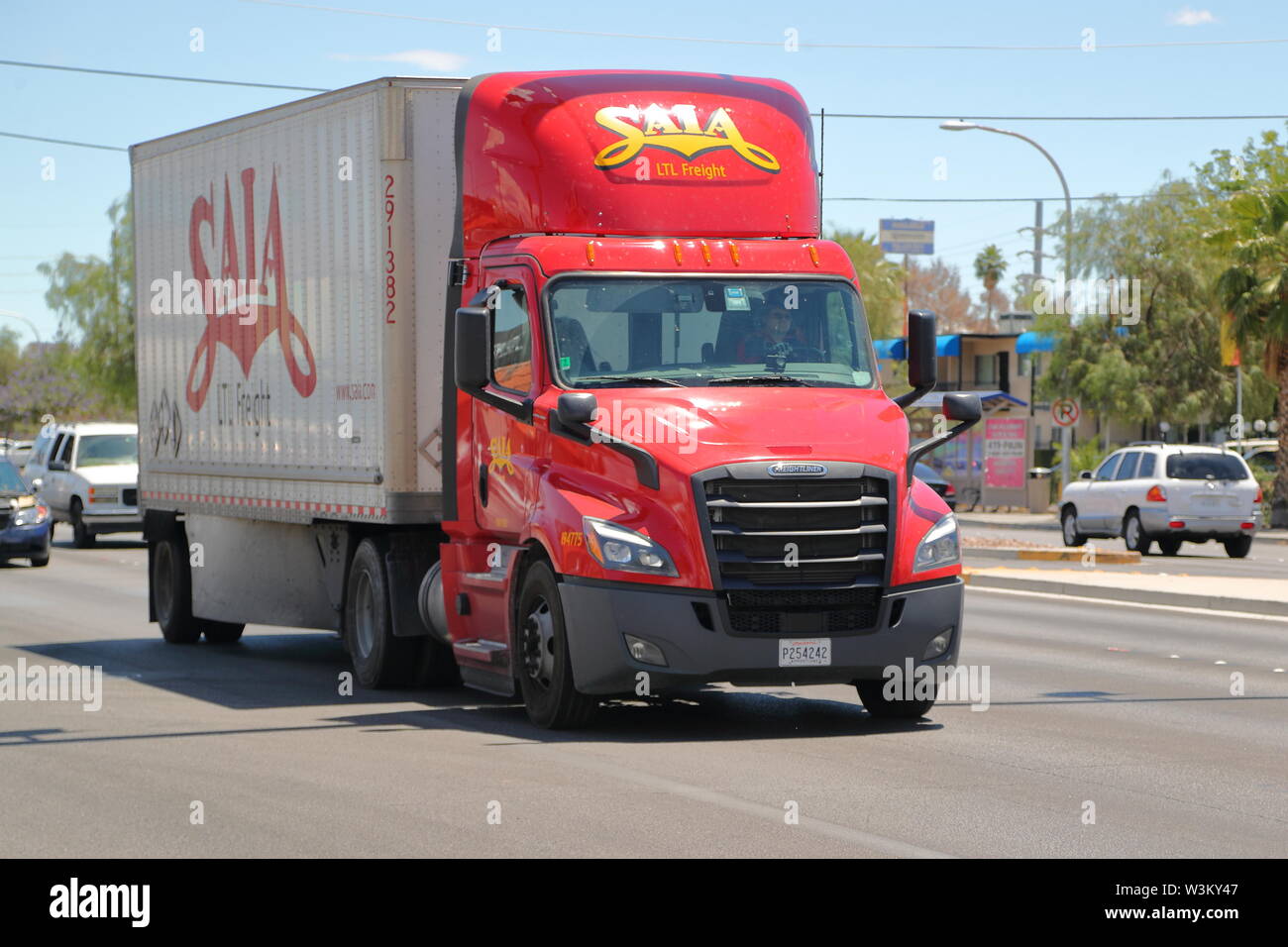 Red Freightliner truck in Las Vegas, Nevada, USA Stock Photo - Alamy