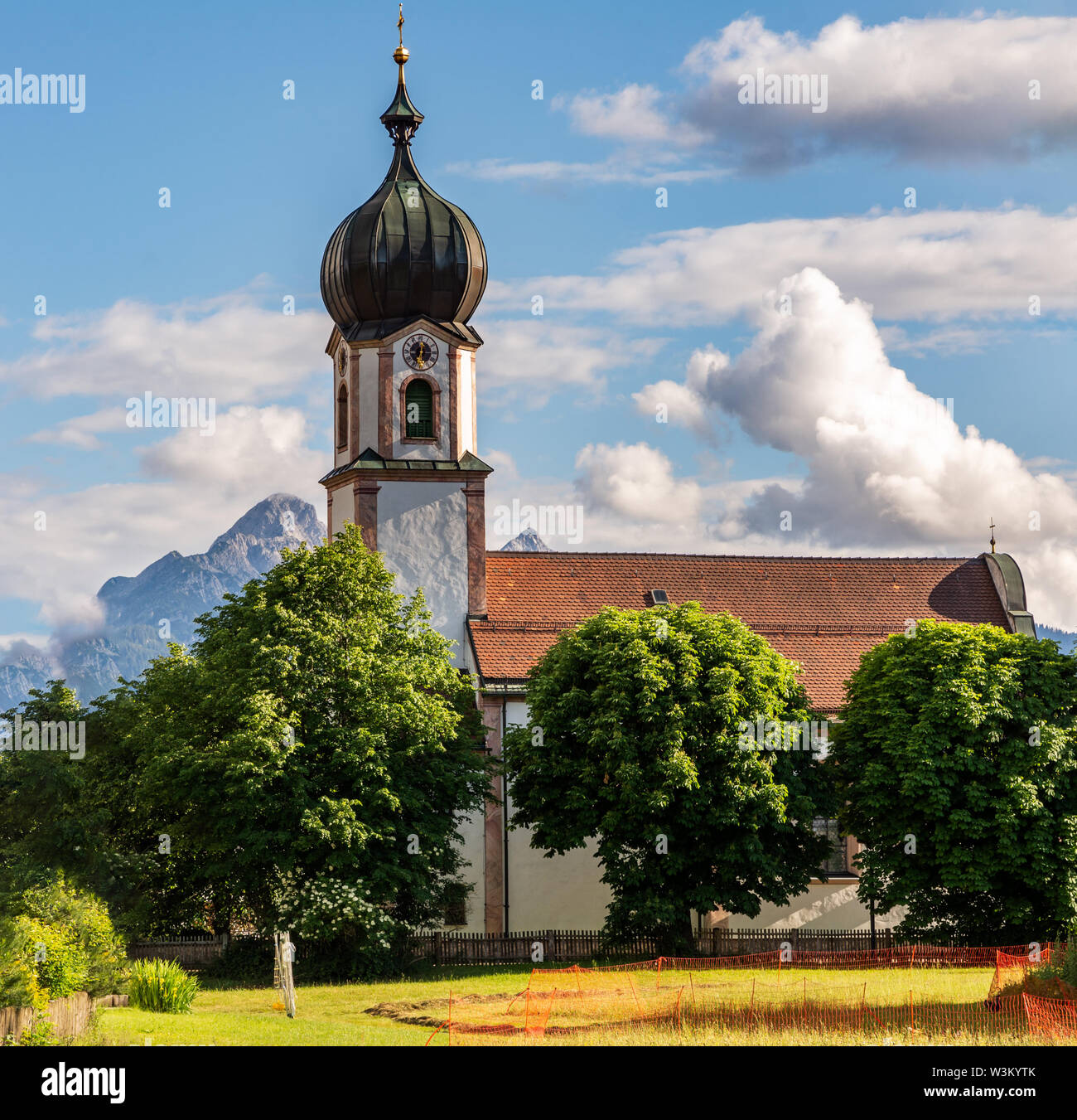 Alpine church in the village Krün in Bavaria (Germany Stock Photo - Alamy