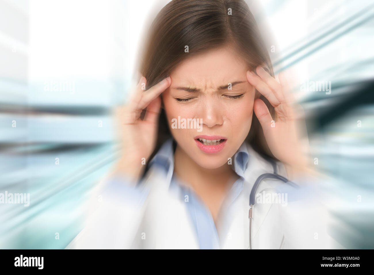 Migraine and headache people - Doctor stressed. Woman Nurse / doctor ...