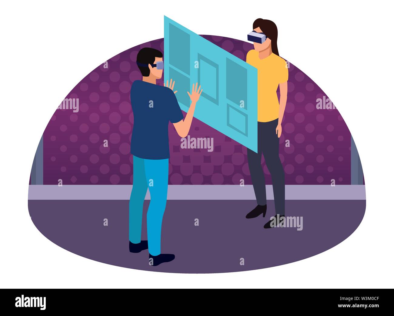 virtual reality technology experience cartoon on purple digital ...