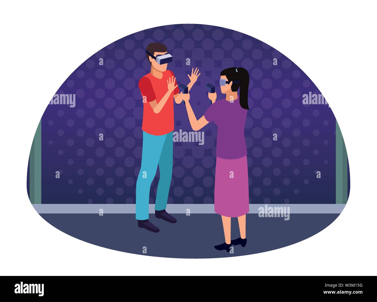 virtual reality technology experience cartoon on purple digital ...