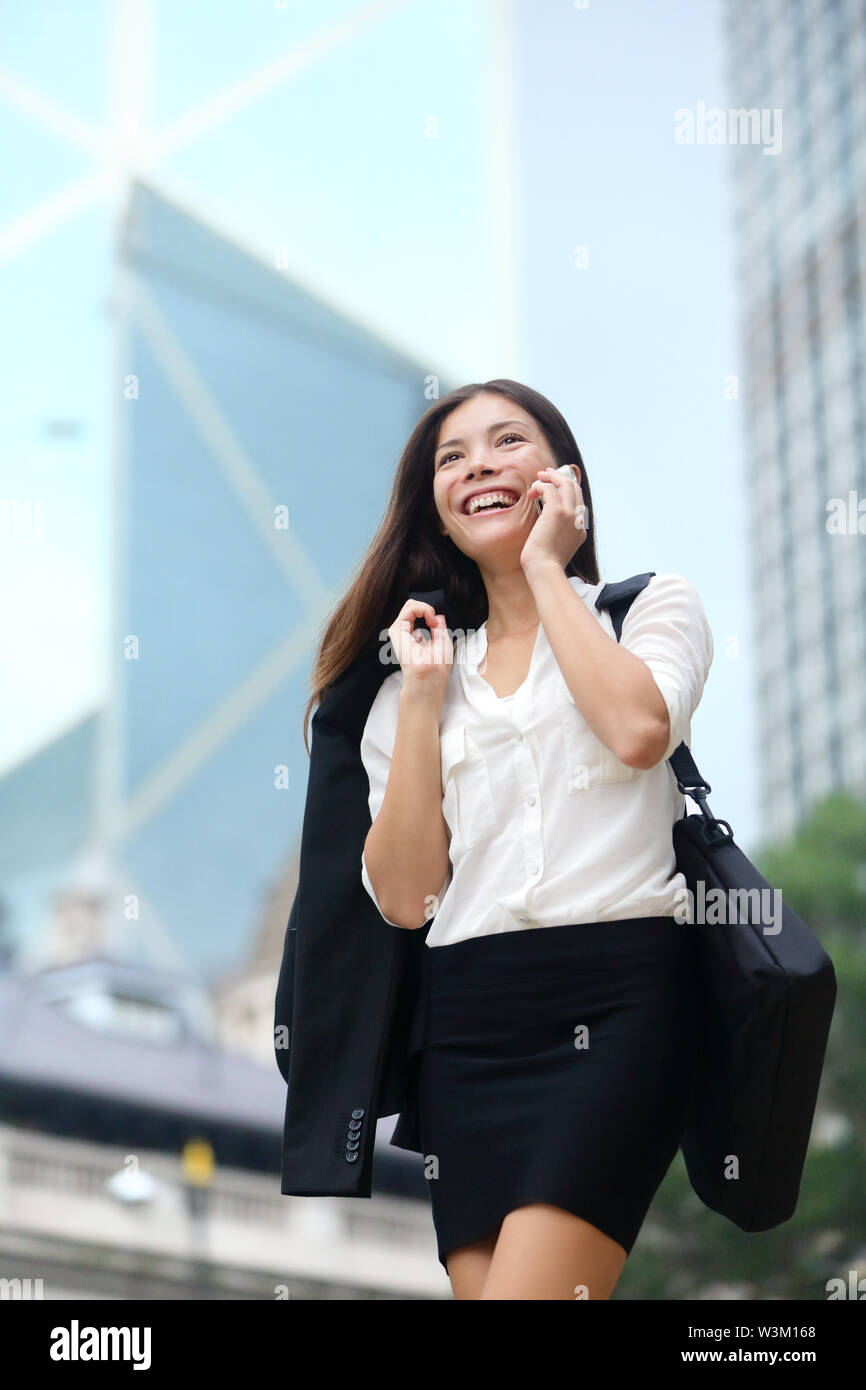 Business Woman Talking On Phone Outdoor Hong Kong Asian Business