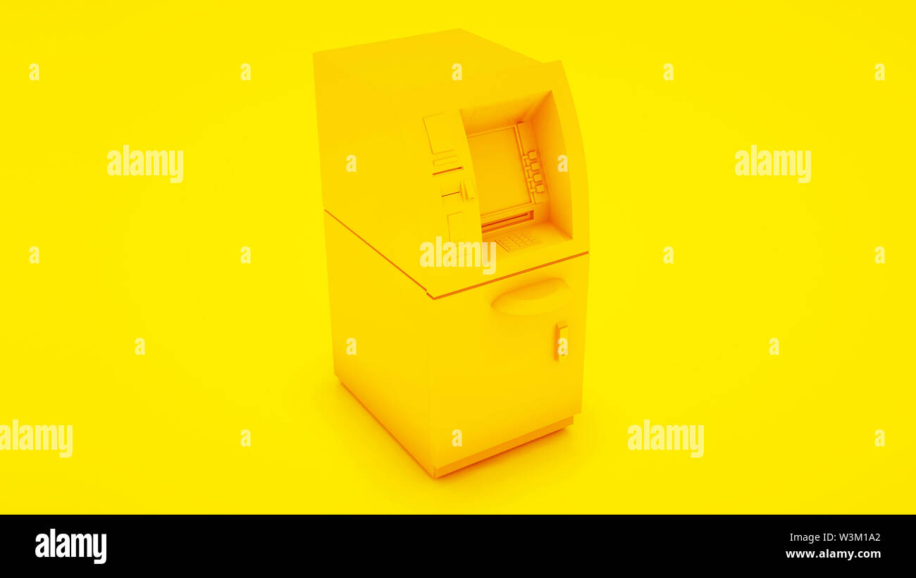 ATM Bank Cash Machine Isolated on yellow background - 3d Illustration ...