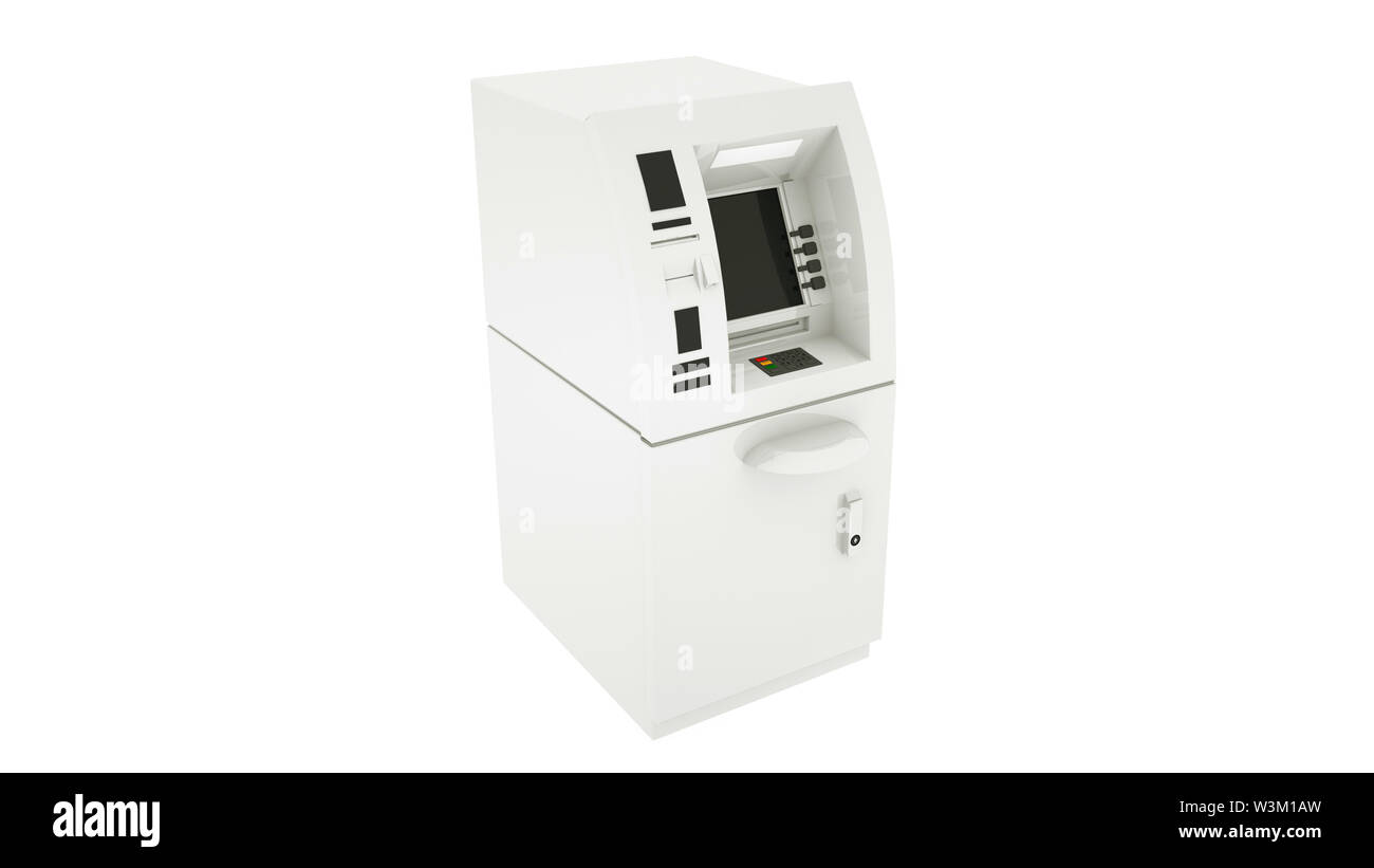 Atm machine isolated on white background, side view. 3D illustration ...