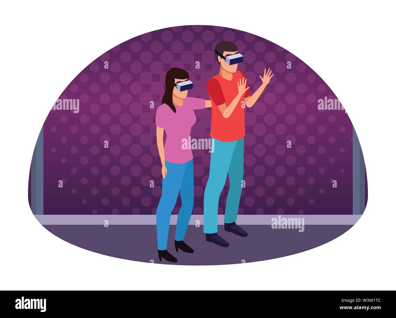 virtual reality technology experience cartoon on purple digital ...
