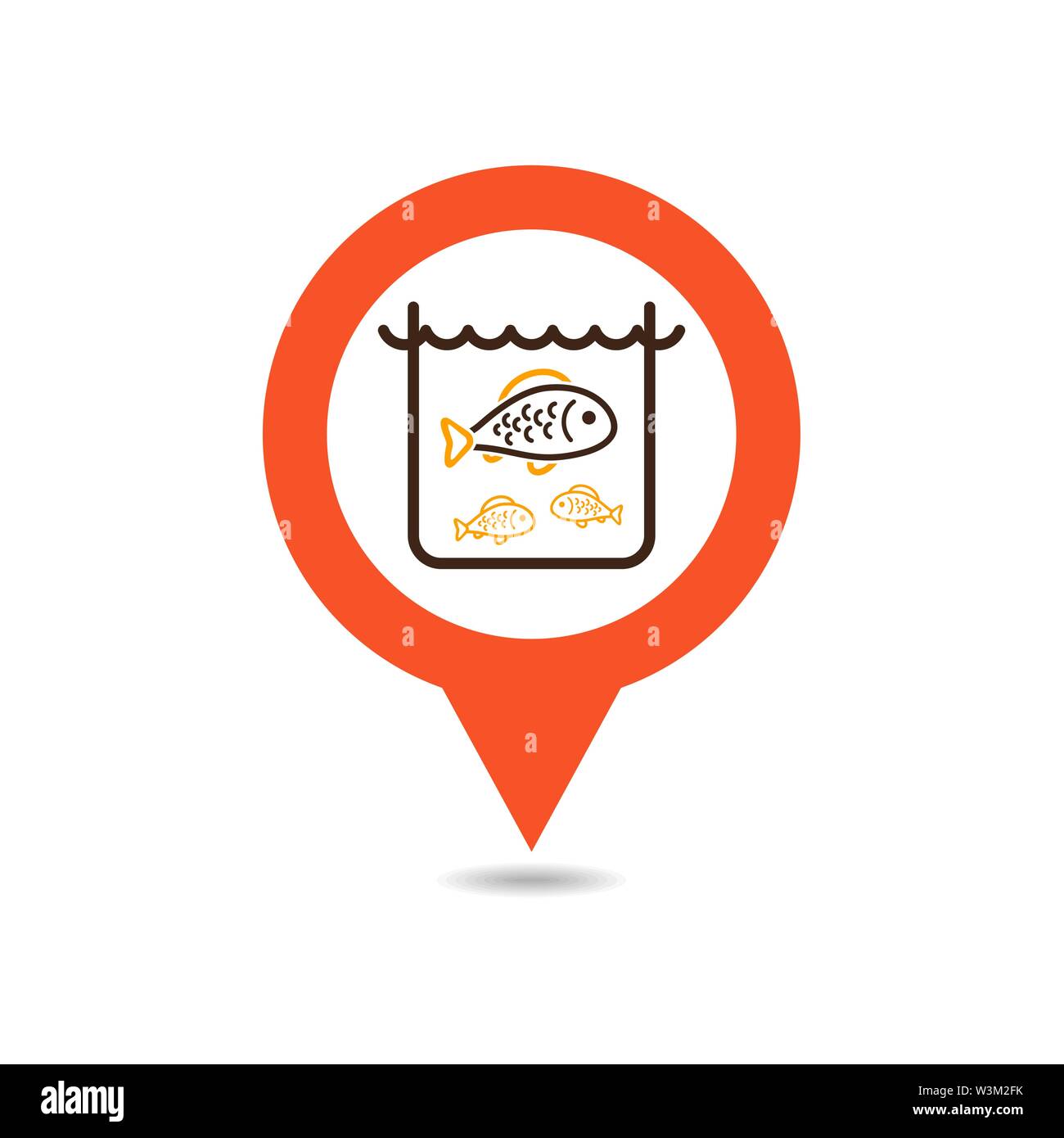 Fish in a pond or aquarium pin map icon. Farm animal Map pointer. Map ...