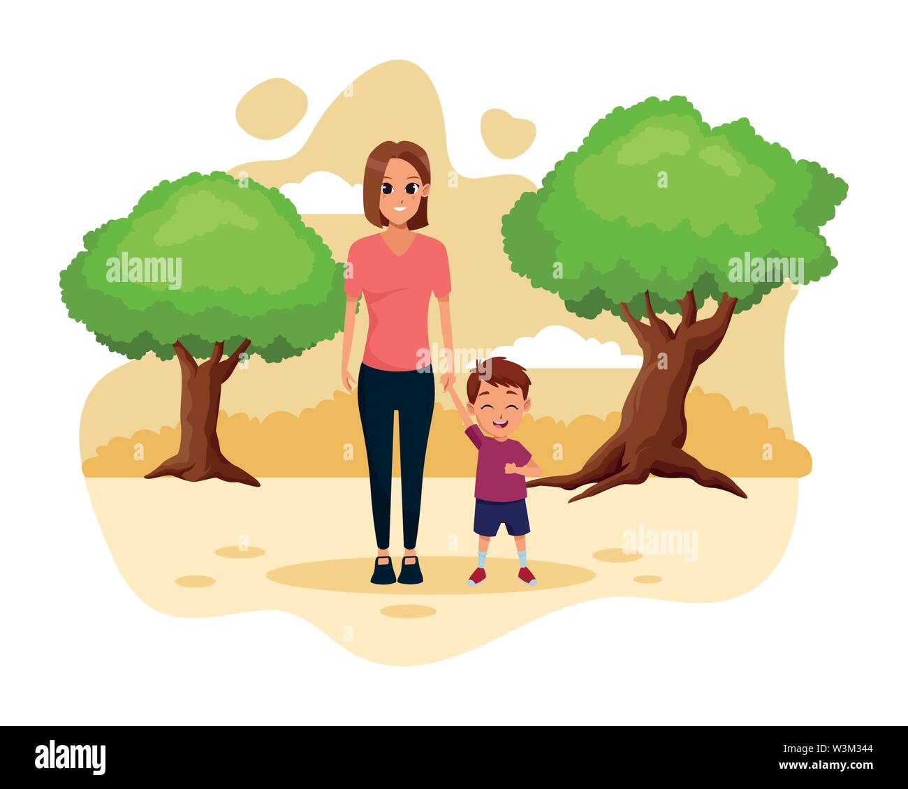 Family single mother with children cartoon Stock Vector Image & Art - Alamy