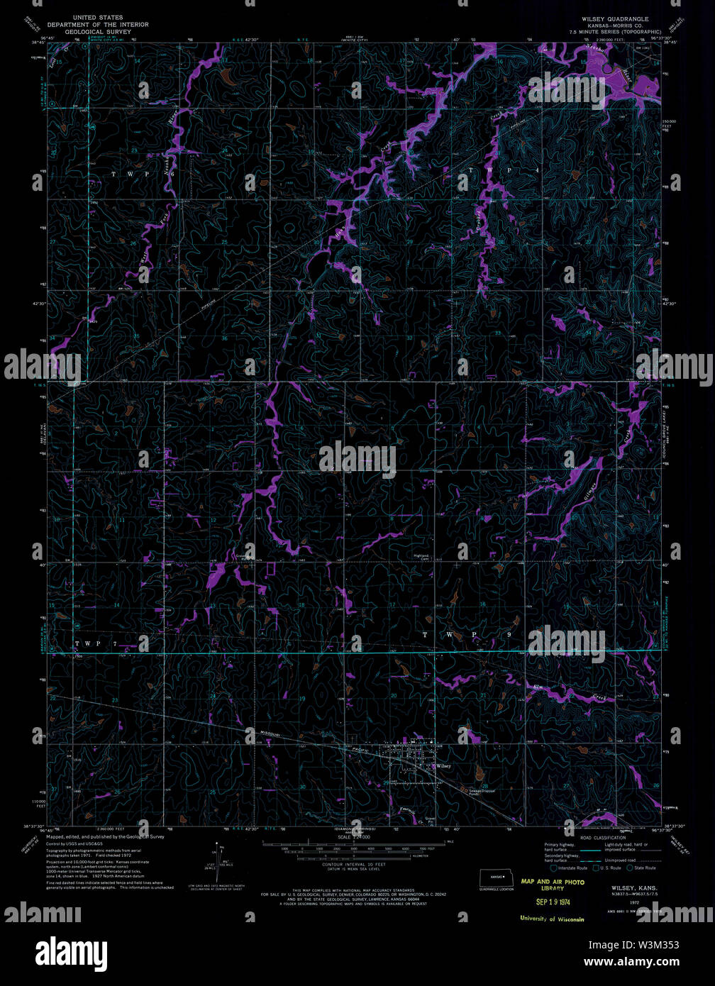 USGS TOPO Map Kansas KS Wilsey 512829 1972 24000 Inverted Restoration ...