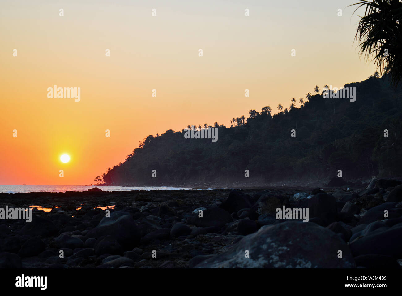 Landscape of paradise tropical island beach Sunset shot. Lampung ...