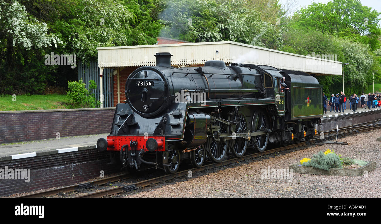 BR Standard Class 5 73156 Steam Engine pulling into North Leicester ...