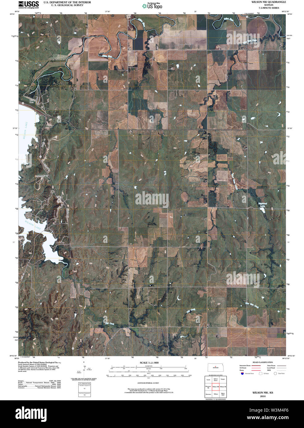 USGS TOPO Map Kansas KS Wilson NW 20100303 TM Restoration Stock Photo ...