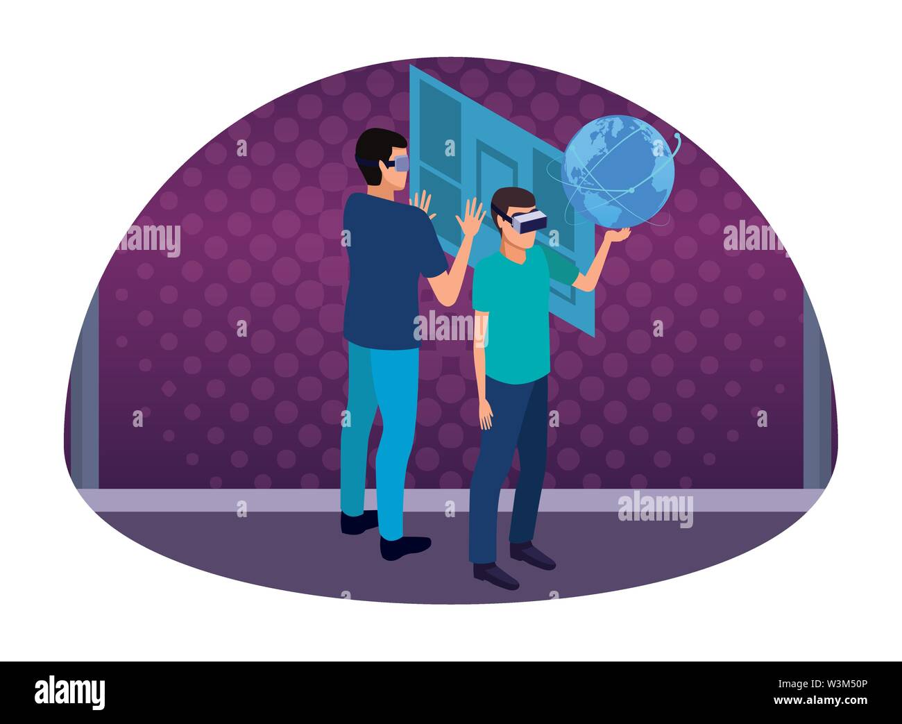 virtual reality technology experience cartoon on purple digital ...